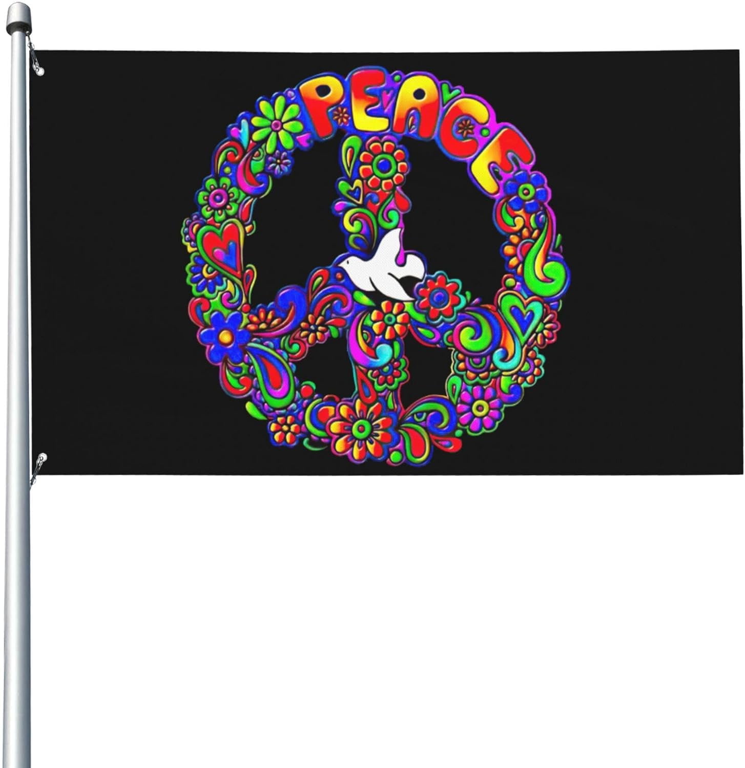 Hippie Flower Power Peace Sign Flag Home Garden Flag Banner Breeze ...
