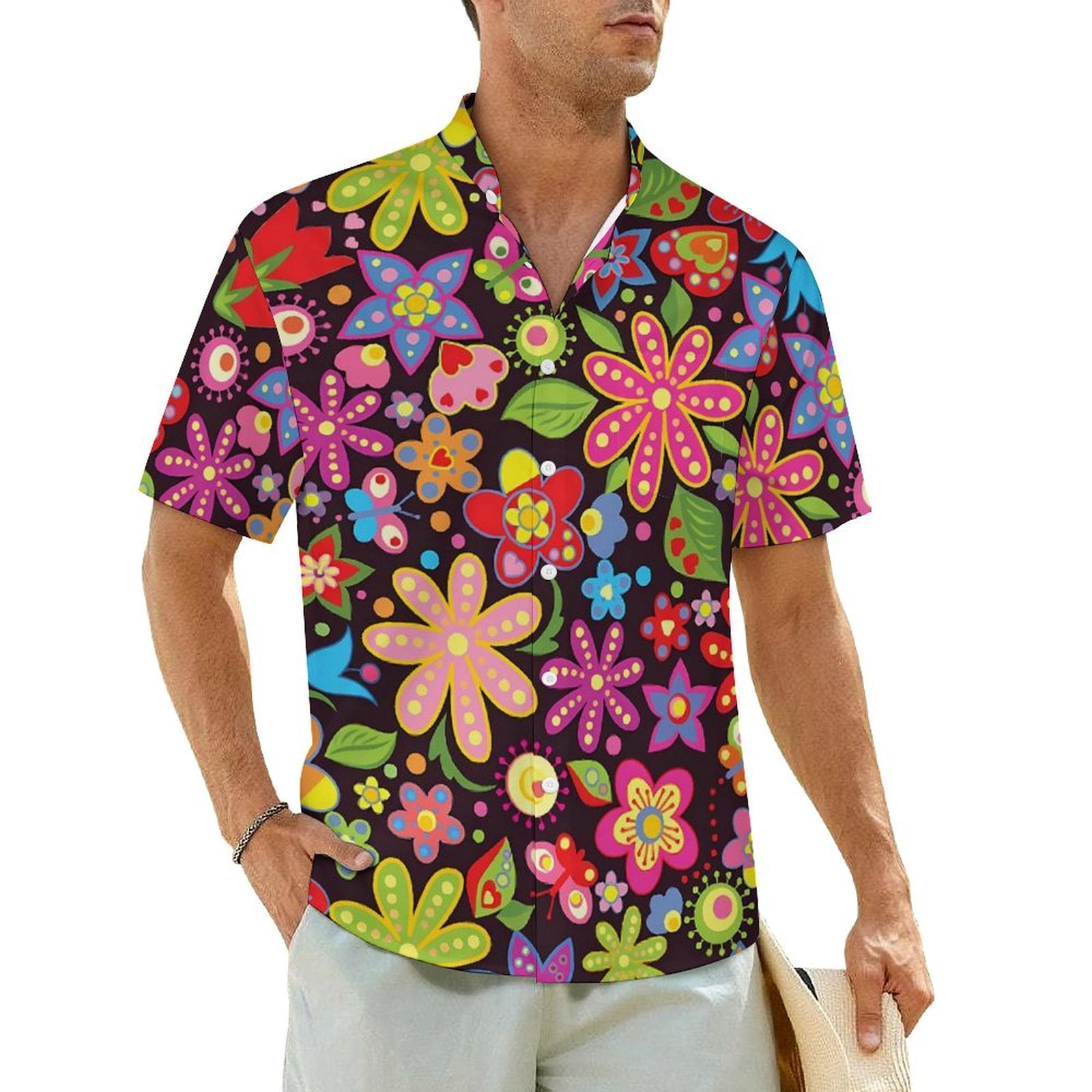 Hippie Flower Power Vacation Shirt Man Blue Floral Loose Casual Shirts ...