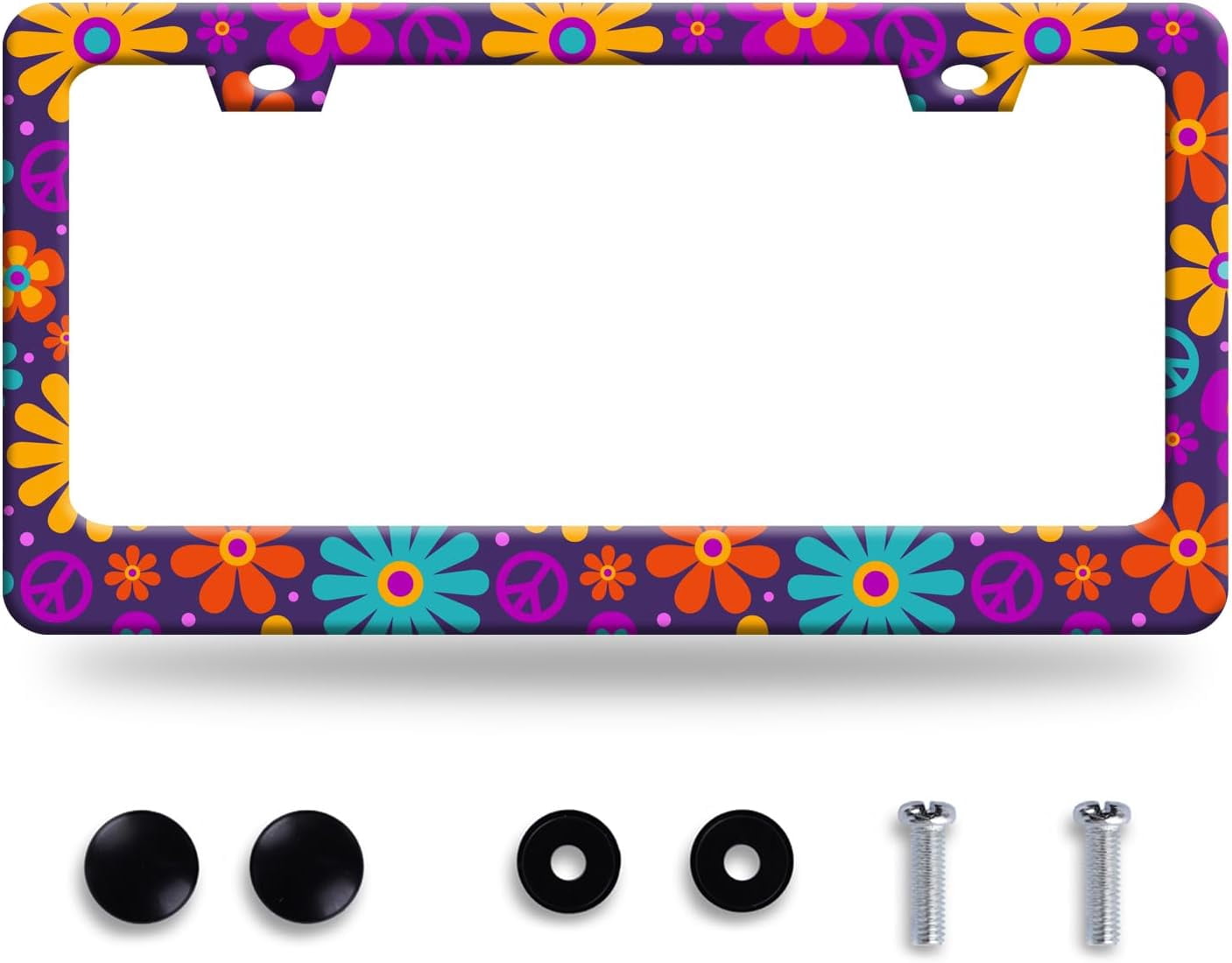 Hippie Flowers License Plate Frame Hippie Peace Floral Sign License ...