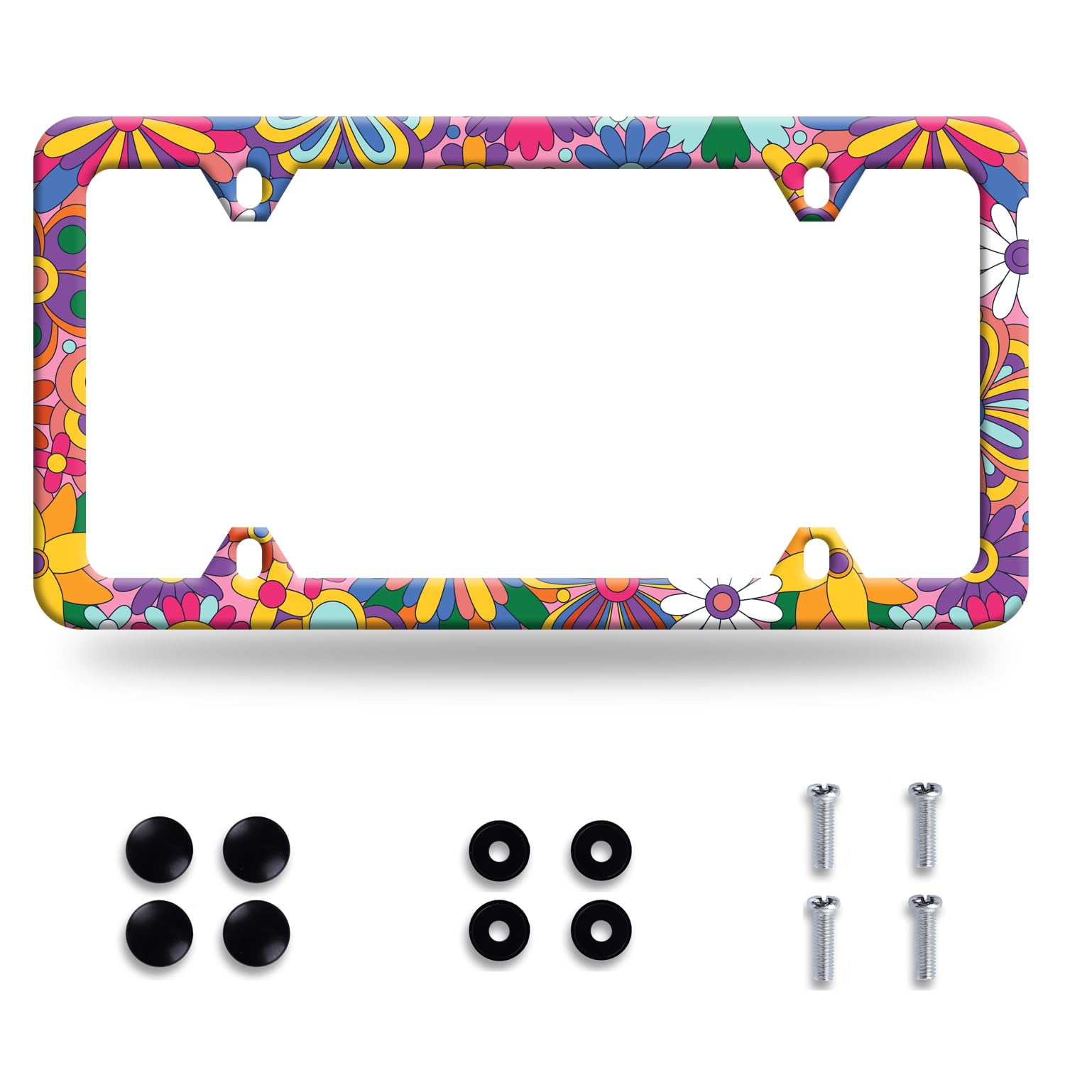 Hippie Flowers License Plate RRF12 Frame Cute Floral License Plate ...