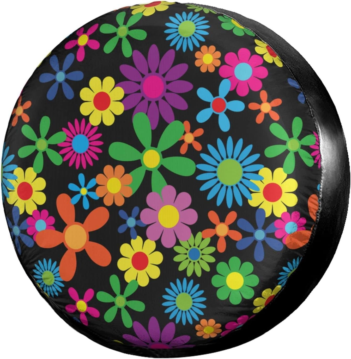 Hippie Flowers Spare Tire Cover Dust Proof Wheel Tire Cover Fit Trailer
