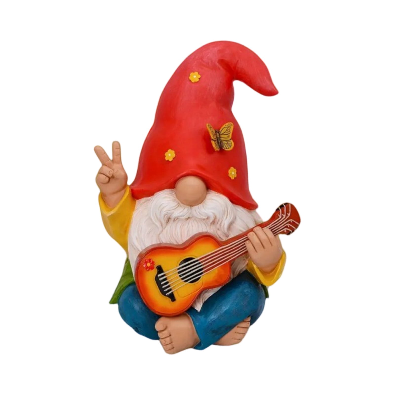 Hippie Garden Gnome Statue with Guitar, Funny Resin Gnome Figurine 4.7 ...
