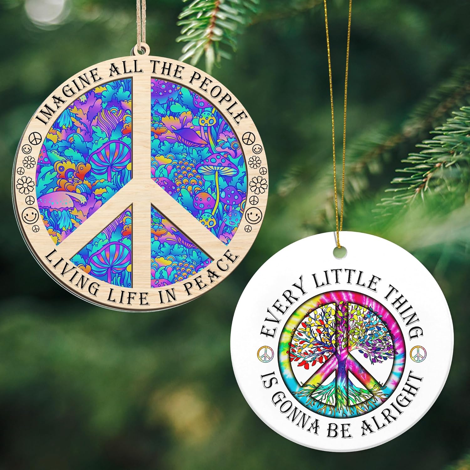 Hippie Gift Set - A Suncatcher Ornament and A Ceramic Ornament ...