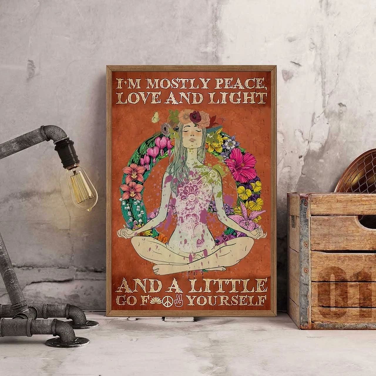 Hippie Girl Mostly Peace Love And Light Poster, Hippie Girl Yoga Poster ...
