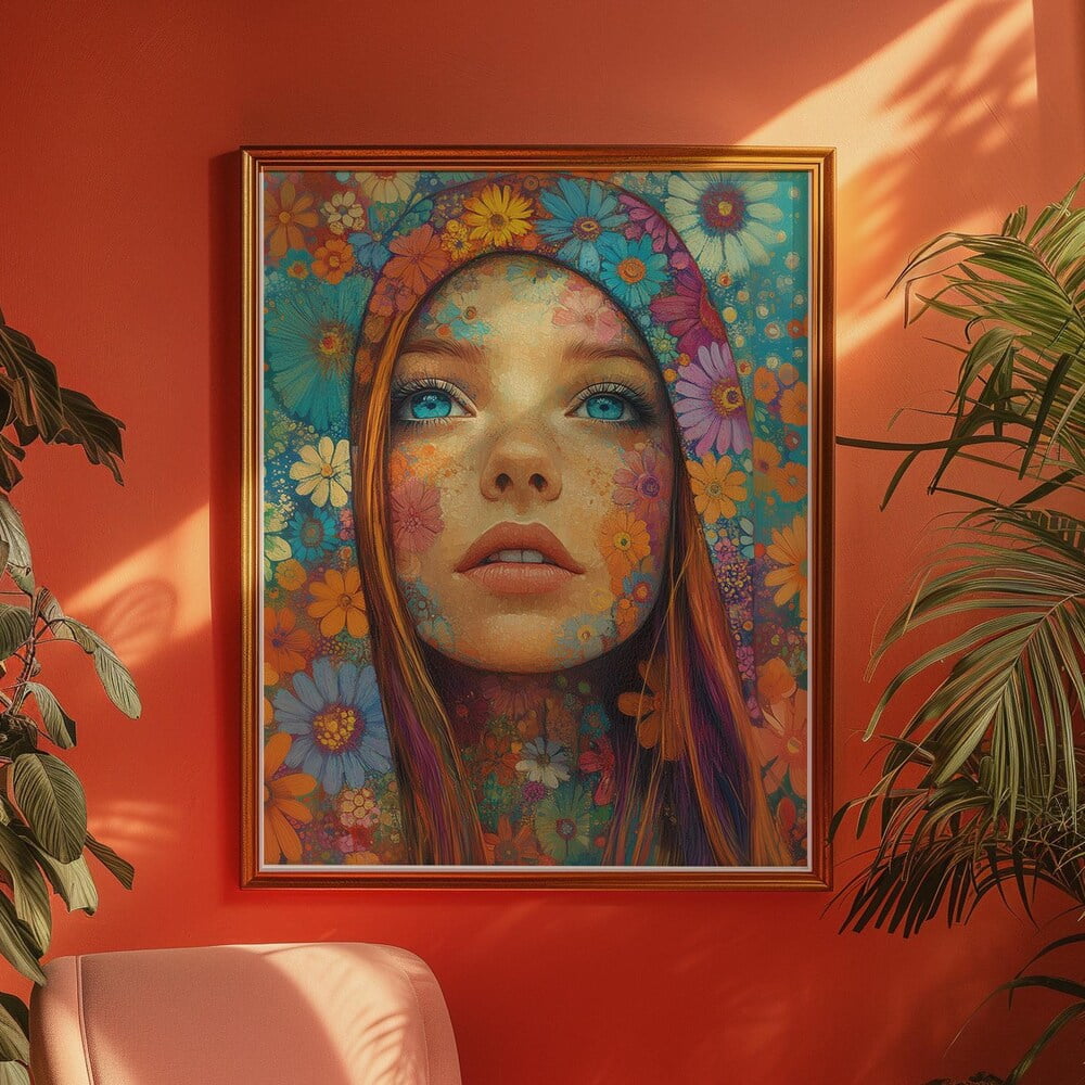 Hippie Girl Surreal Art Print, Floral 70S Wall Art, Hippie 60S Decor, Vintage Poster Hippie ...