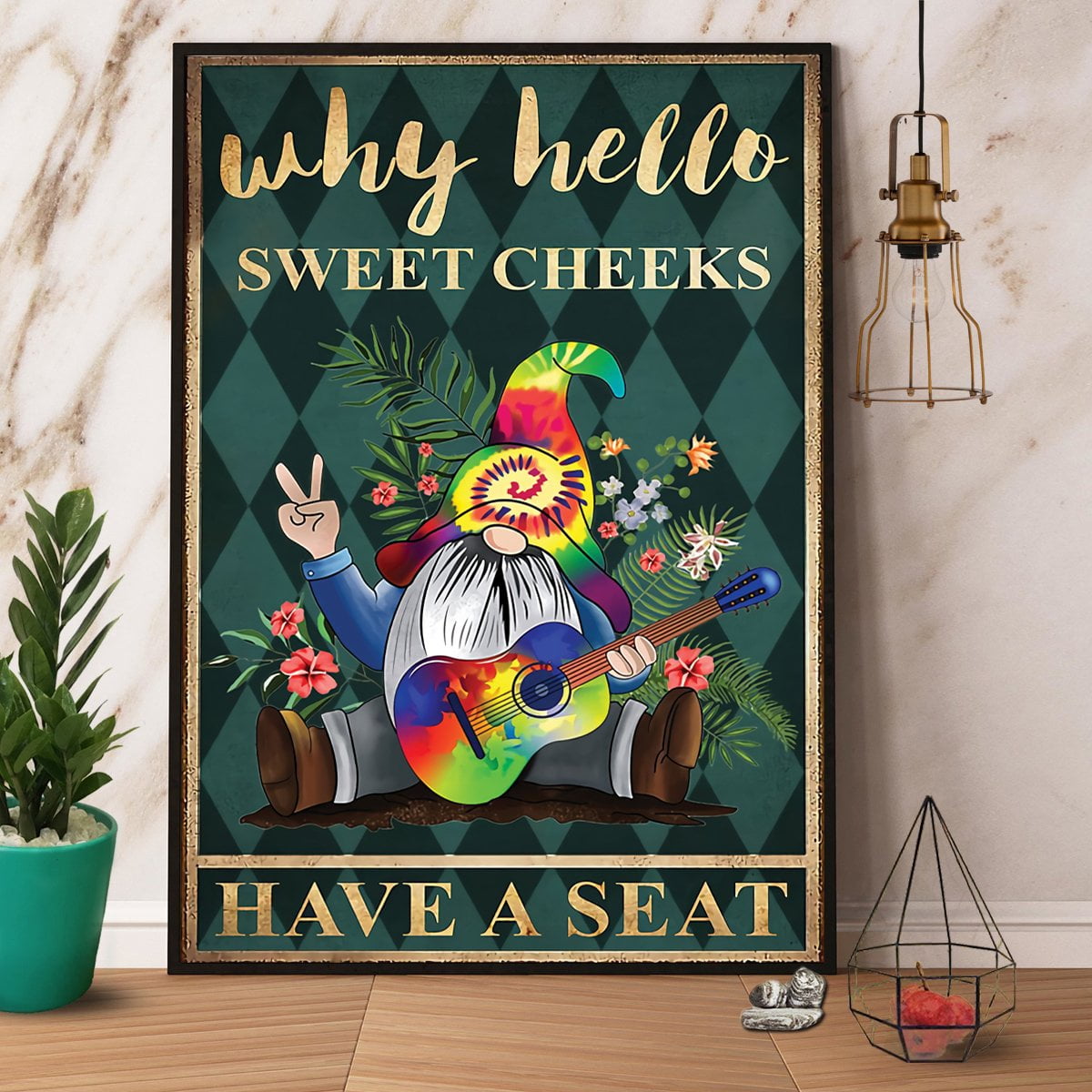 Hippie Gnomes Why Hello Sweet Cheeks Have A Seat Flower Guitar Paper ...