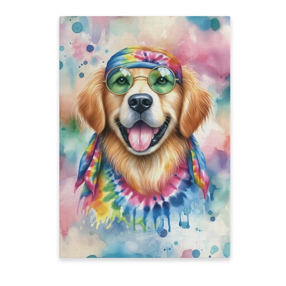 Hippie Golden Retriever Portrait Watercolor Tie-Dye Vintage Styles ...