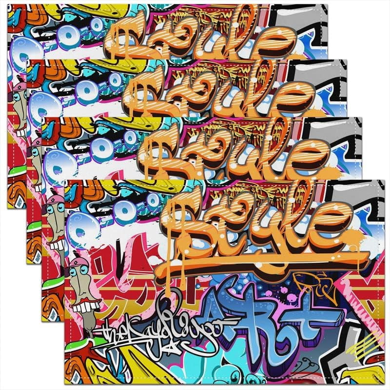 Hippie Graffiti Style Placemats Set of 4, Hip Hop Decor Place Mats ...