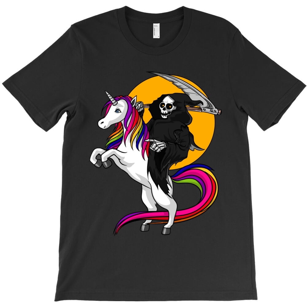 Hippie Grim Reaper Riding Unicorn Themed Funny Dark Humor and Fantasy ...