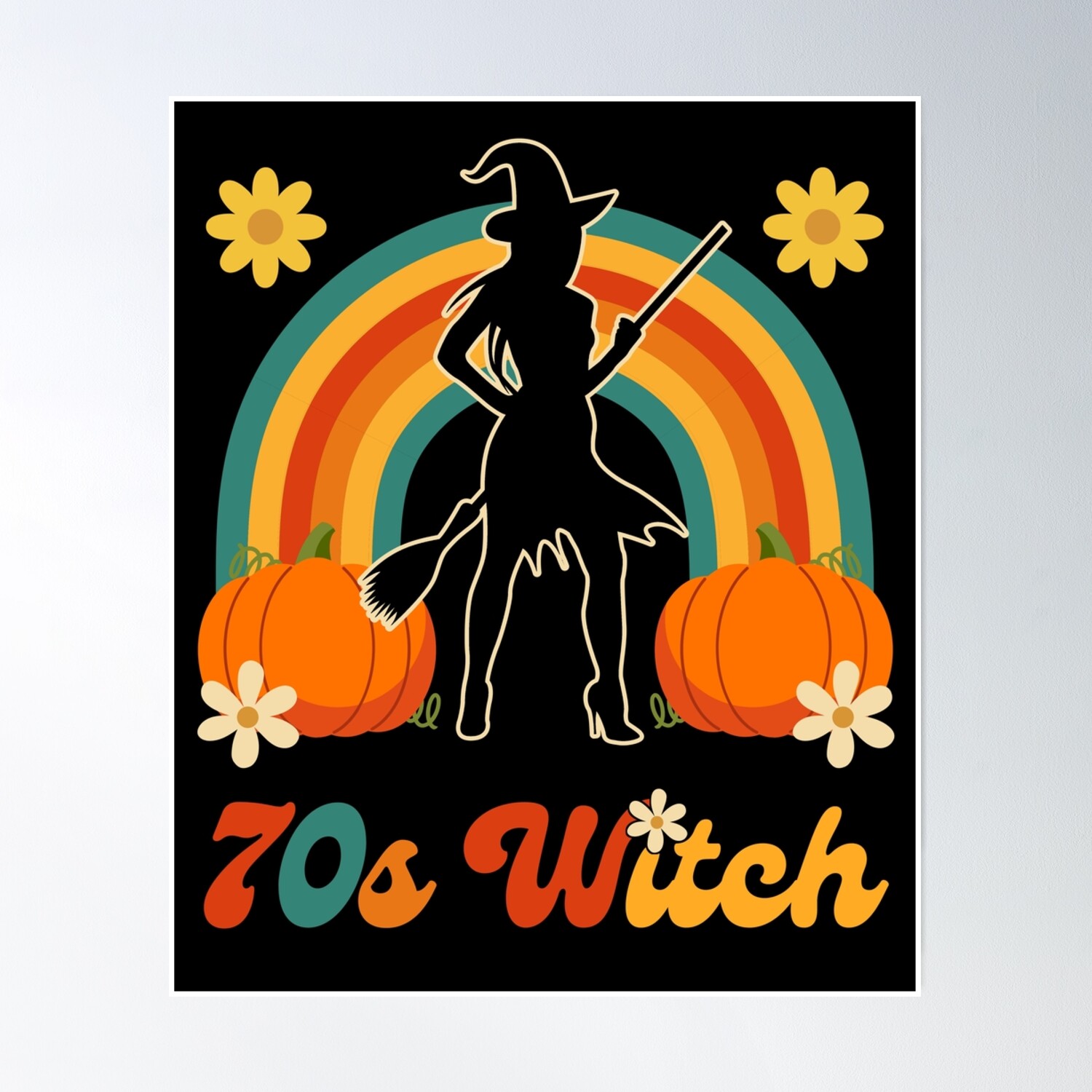 Hippie Halloween 70S Witch Retro Style Women Pumpkin Poster Wall Art ...