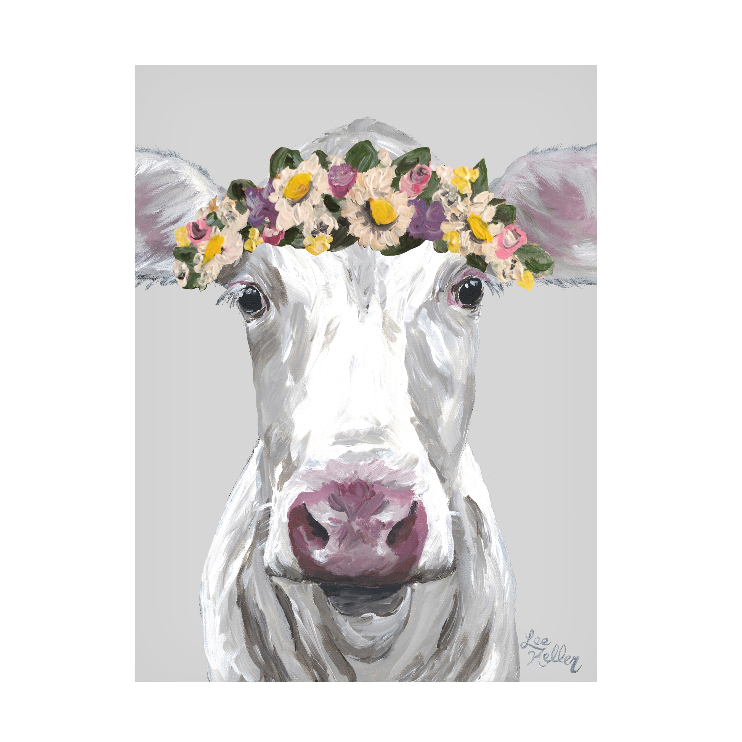 Hippie Hound Studios 'Cow Mabel With Flowers On Gray' Canvas Art ...