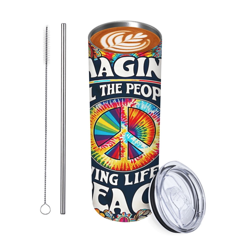 Hippie Imagine All The People Living Life In Peace 20oz Coffee Mug Cup ...