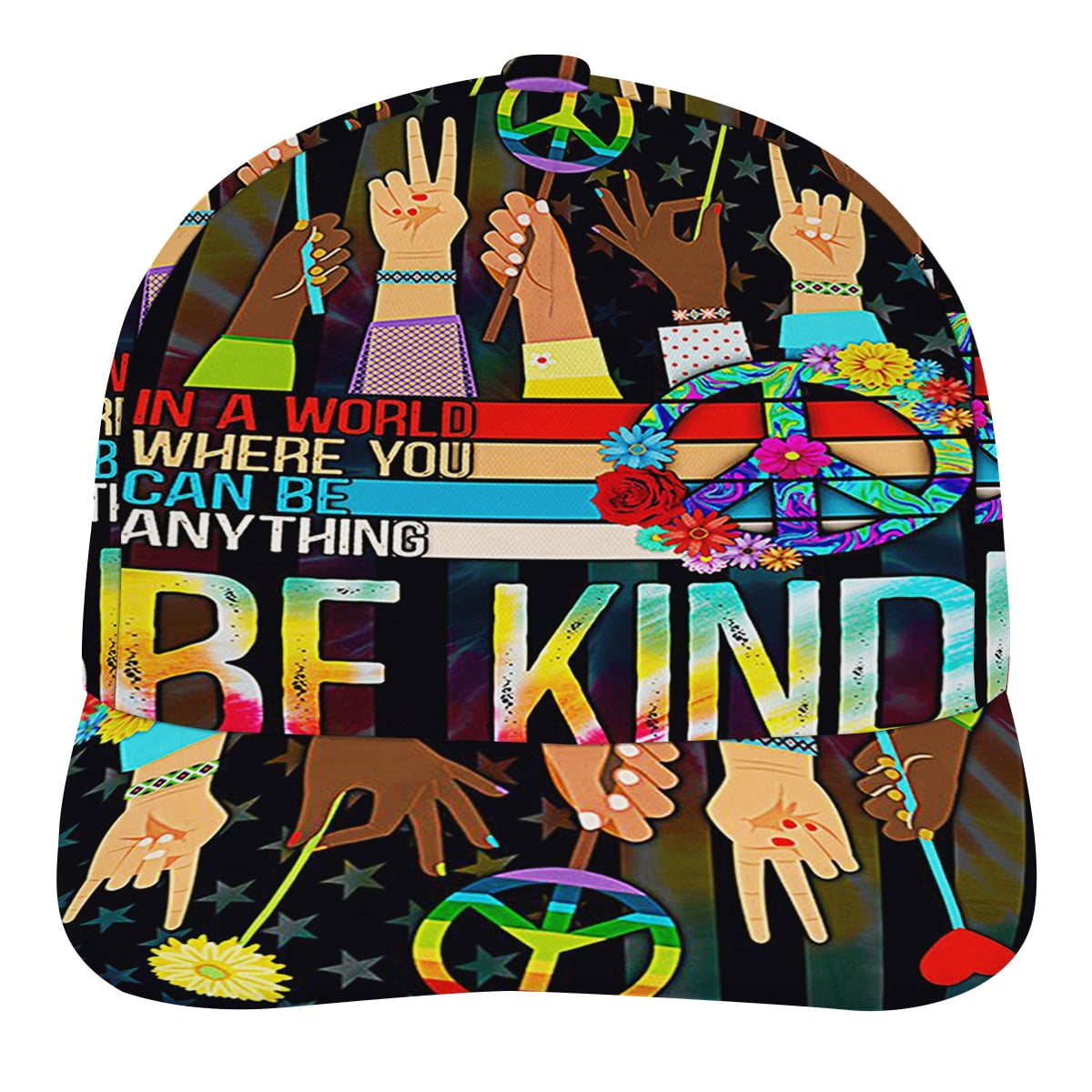 Hippie In A World Where You Can Be Anything Be Kind baseball cap hat ...