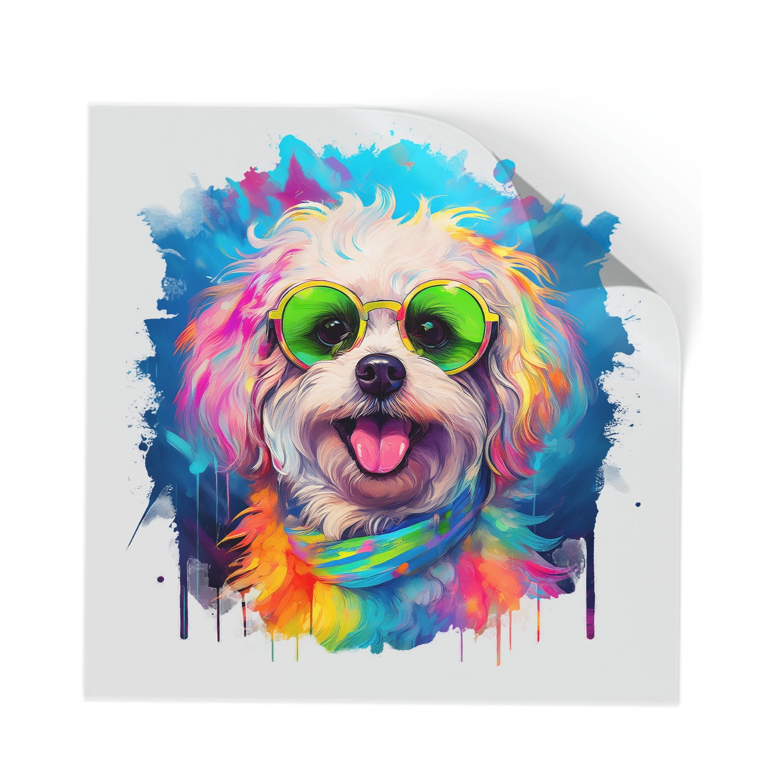 Hippie Maltese Portrait oil painting Watercolor Tie-dye Vintage Cutout ...