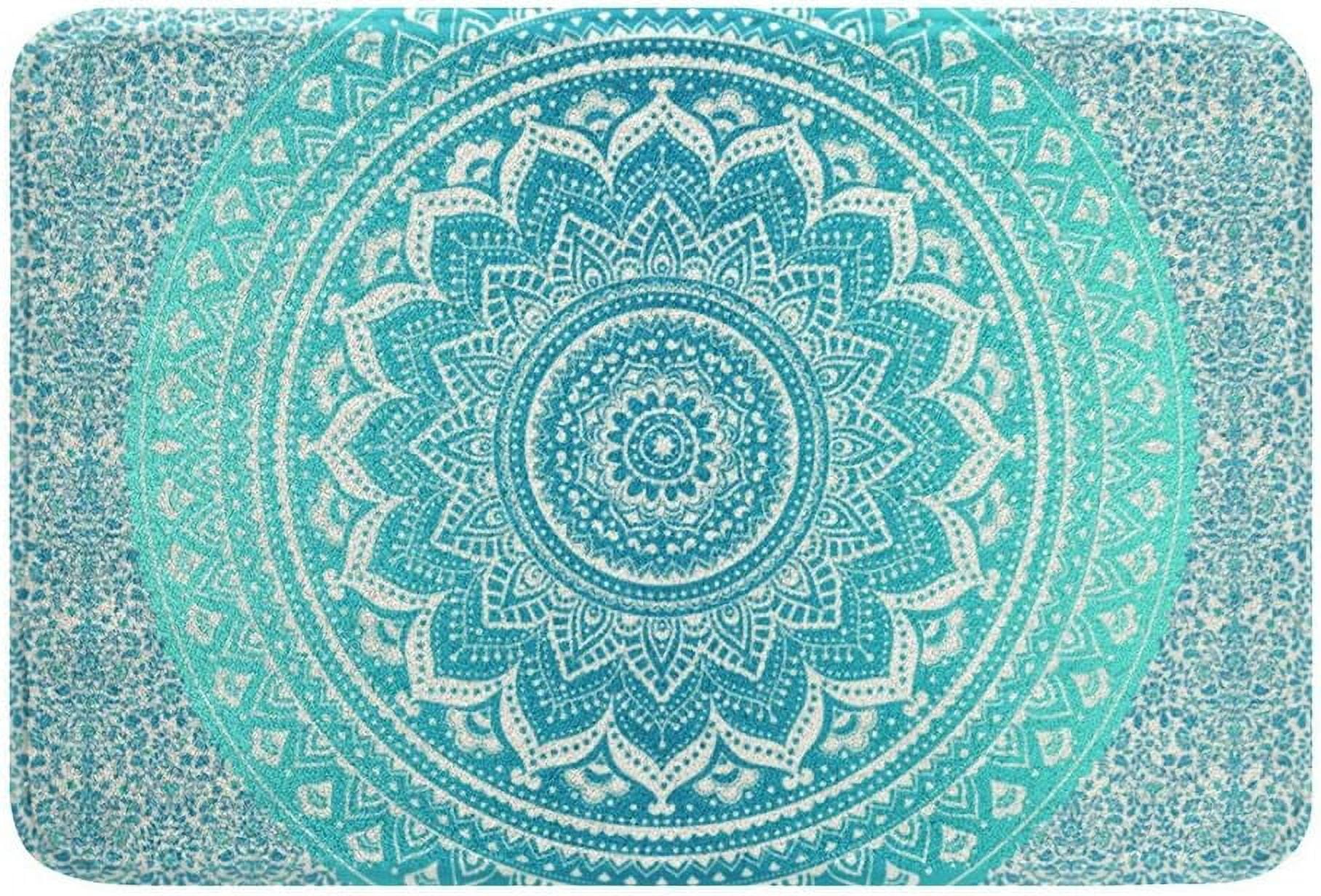 Hippie Mandala Bathroom Rug Mat,18"x30" Teal Gradient Plush Bathroom ...