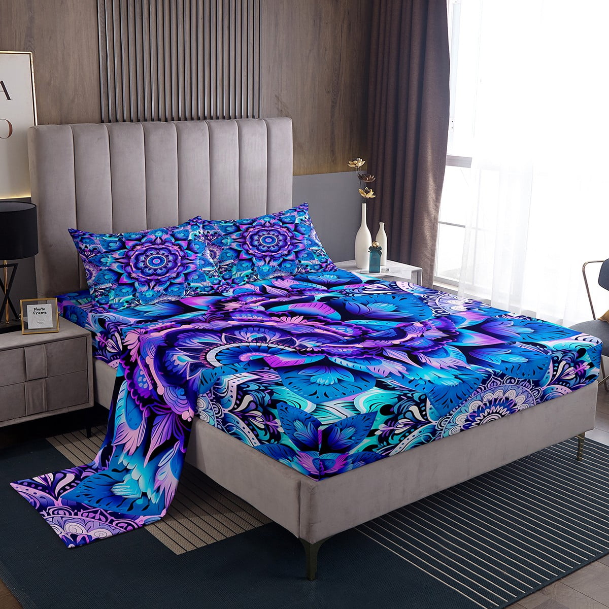 Hippie Mandala Bed Sheets Set Blue Gradient Sheet Set Exotic Style ...