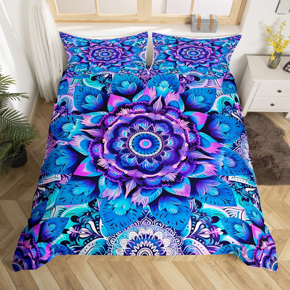 Hippie Mandala Duvet Cover Blue Gradient Comforter Cover Exotic Style ...