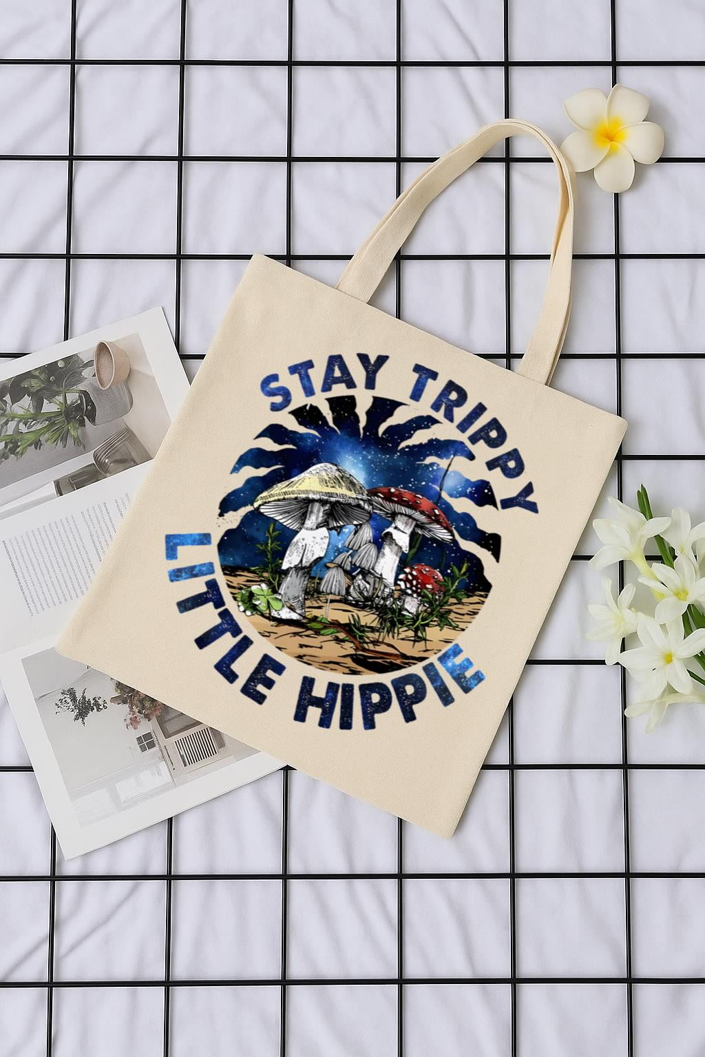 Hippie Mushroom Stay Trippy Little Hippie Tote Bag, Graphic Hippie Soul ...