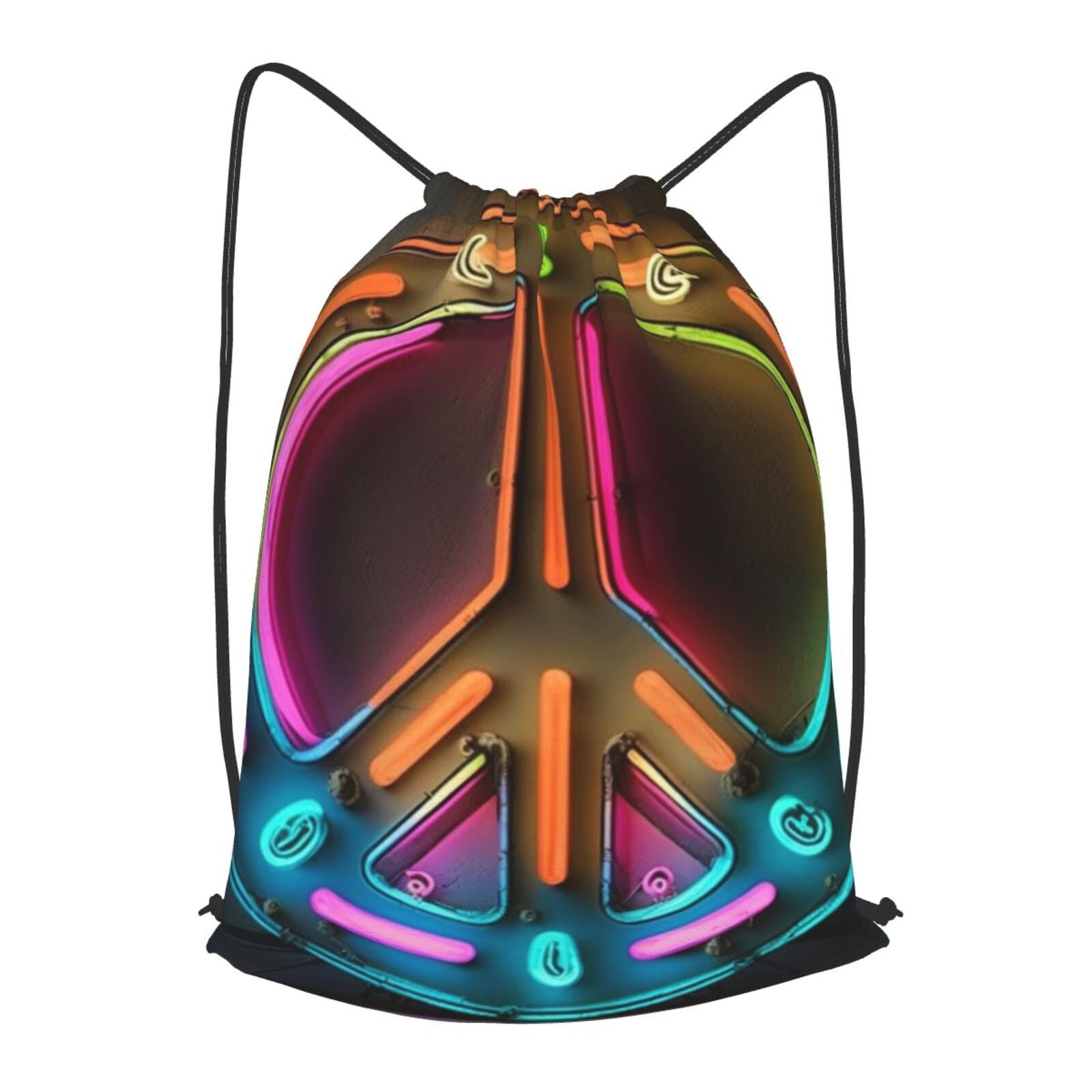 Hippie Neon Peace Sign Vintage Drawstring Backpack Gym String Bag ...