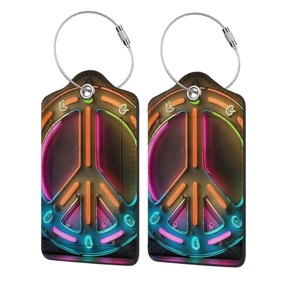 Hippie Neon Peace Sign Vintage Luggage Tag for Suitcase 2 Pack Leather ...
