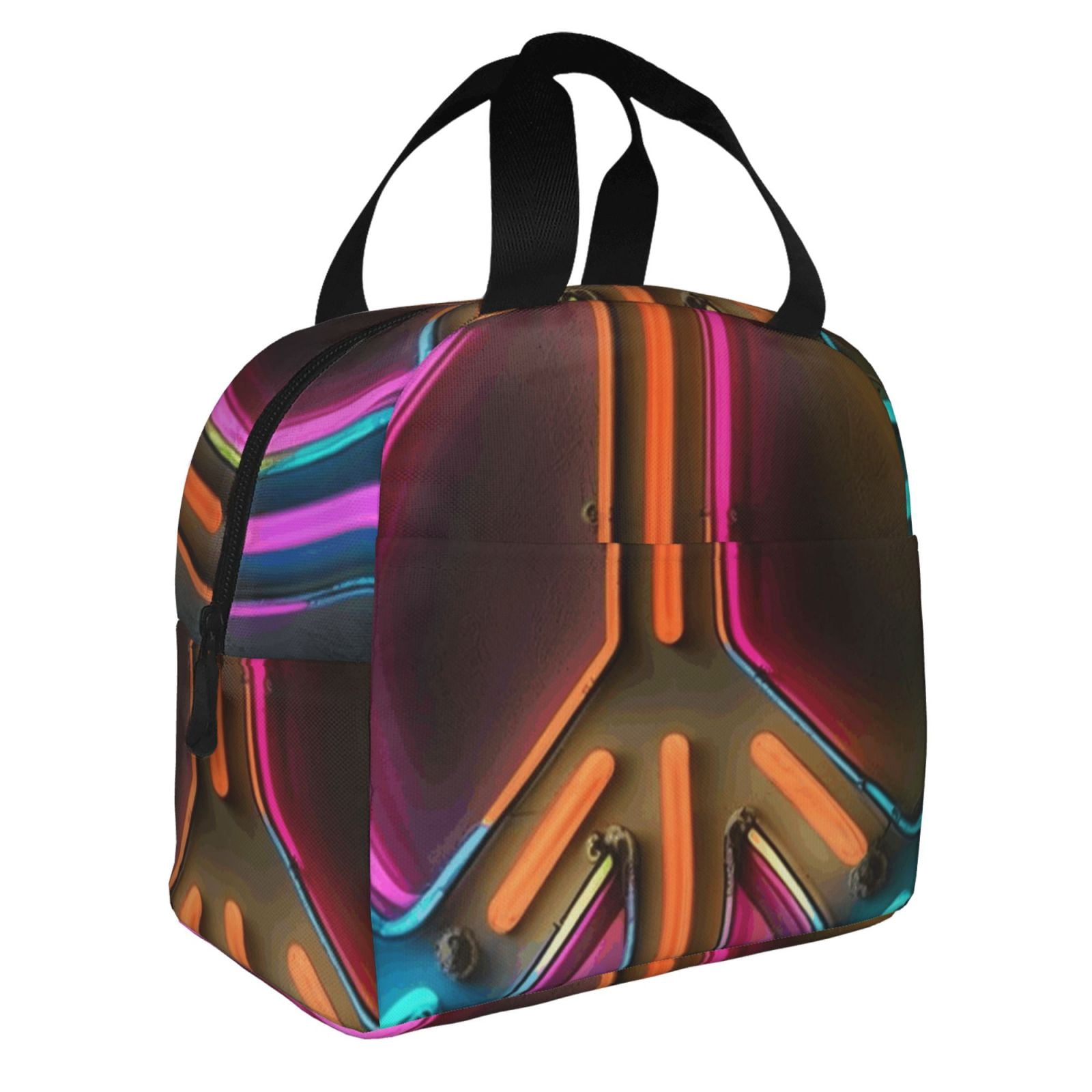 Hippie Neon Peace Sign Vintage Reusable Lunch Bag Insulated Meal Tote ...