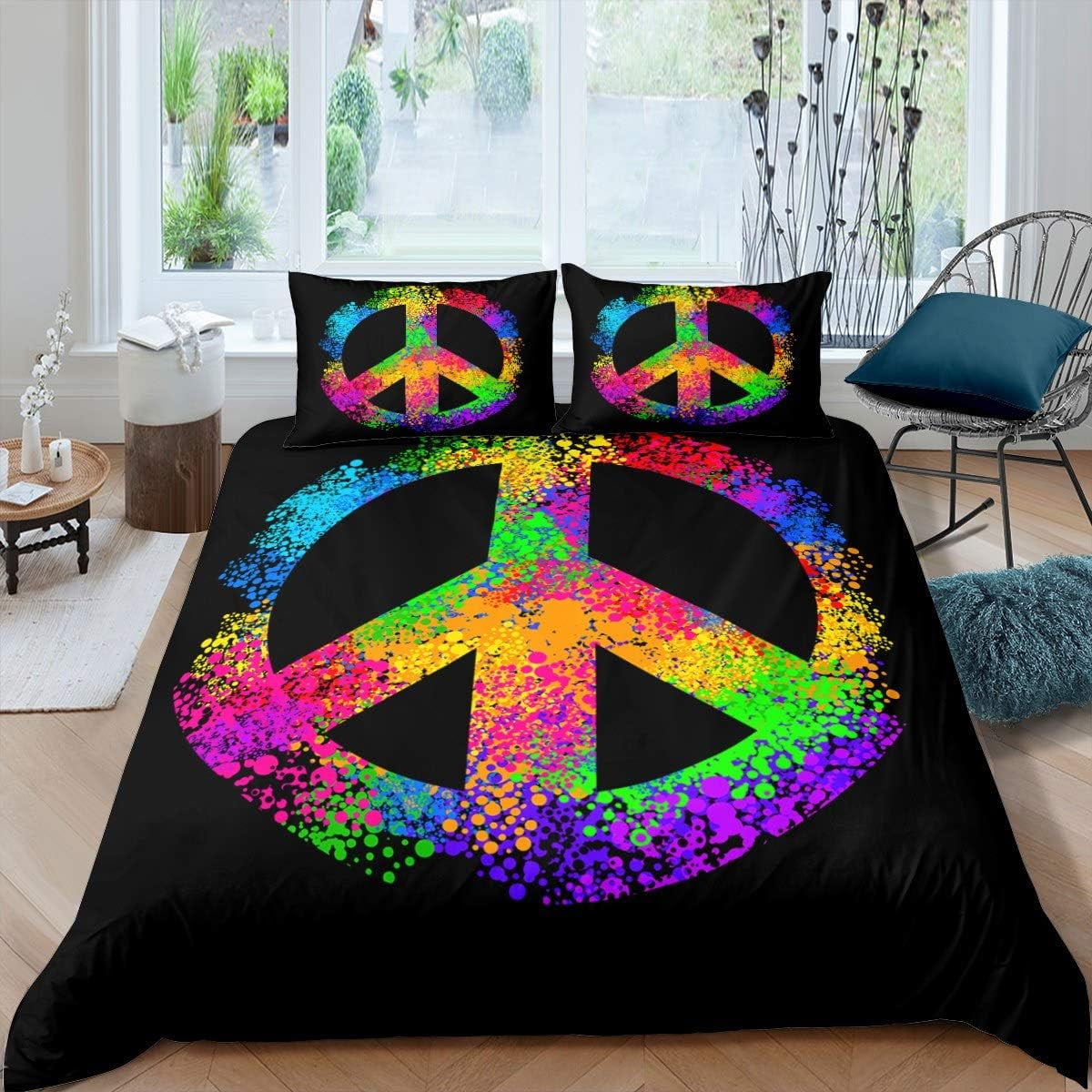 Hippie Peace Art Duvet Cover Peace Sign Artwork Bedding Set for Kids ...