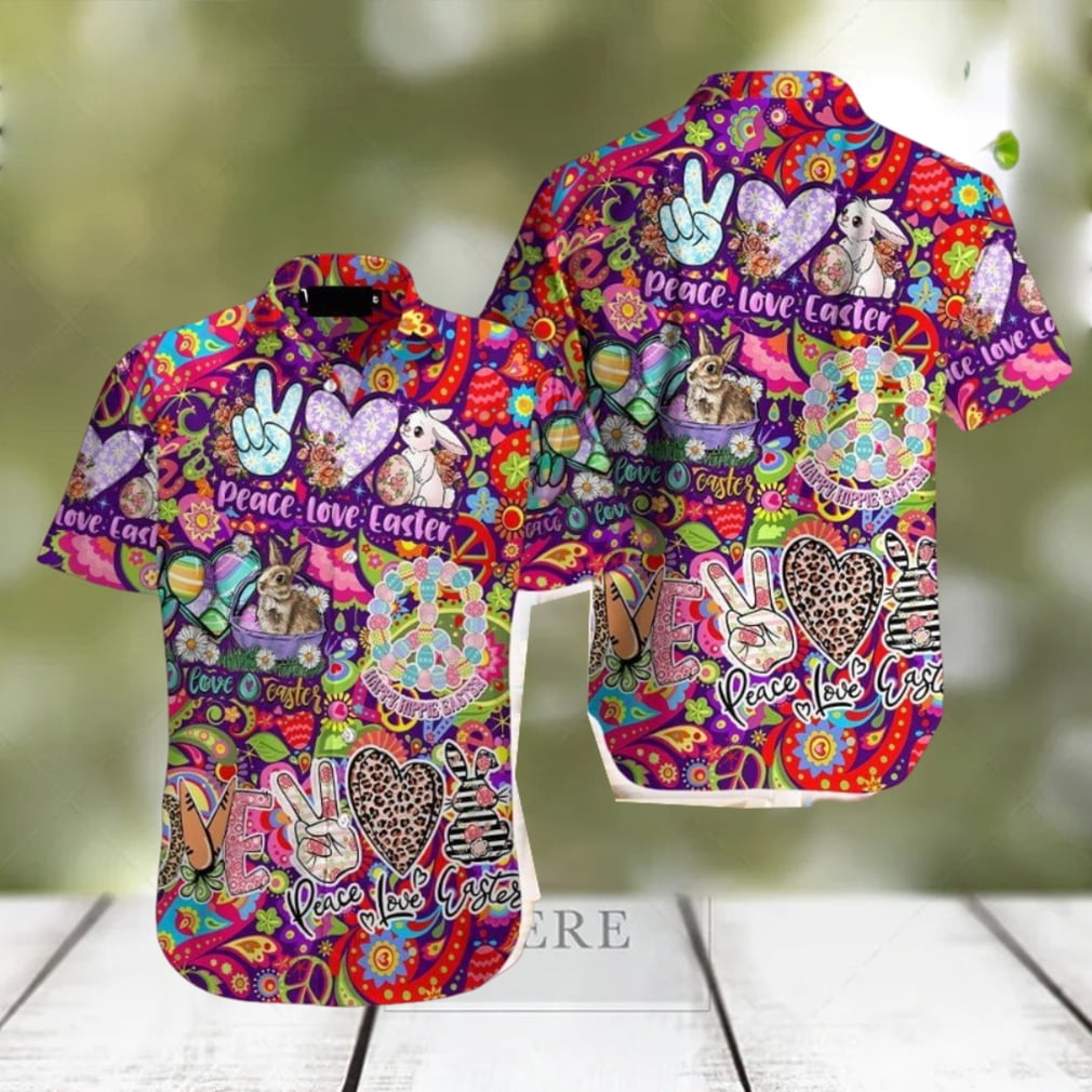 Hippie Peace Bunny Love Easter Day Hawaiian Shirt Aloha Casual Shirt ...