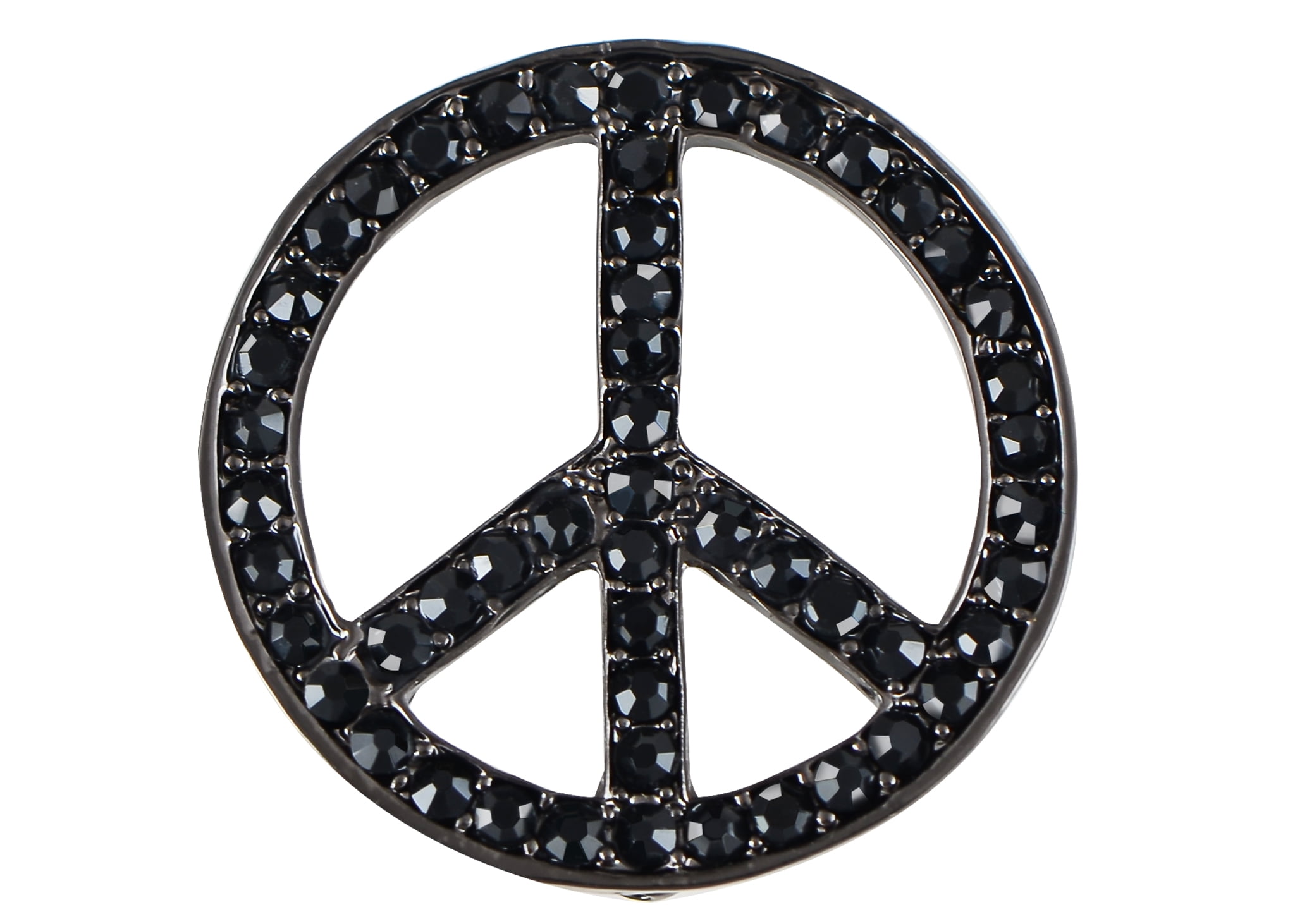 Hippie Peace Sign Brooch Sparkly Crystal Rhinestones Gunmetal Tone ...