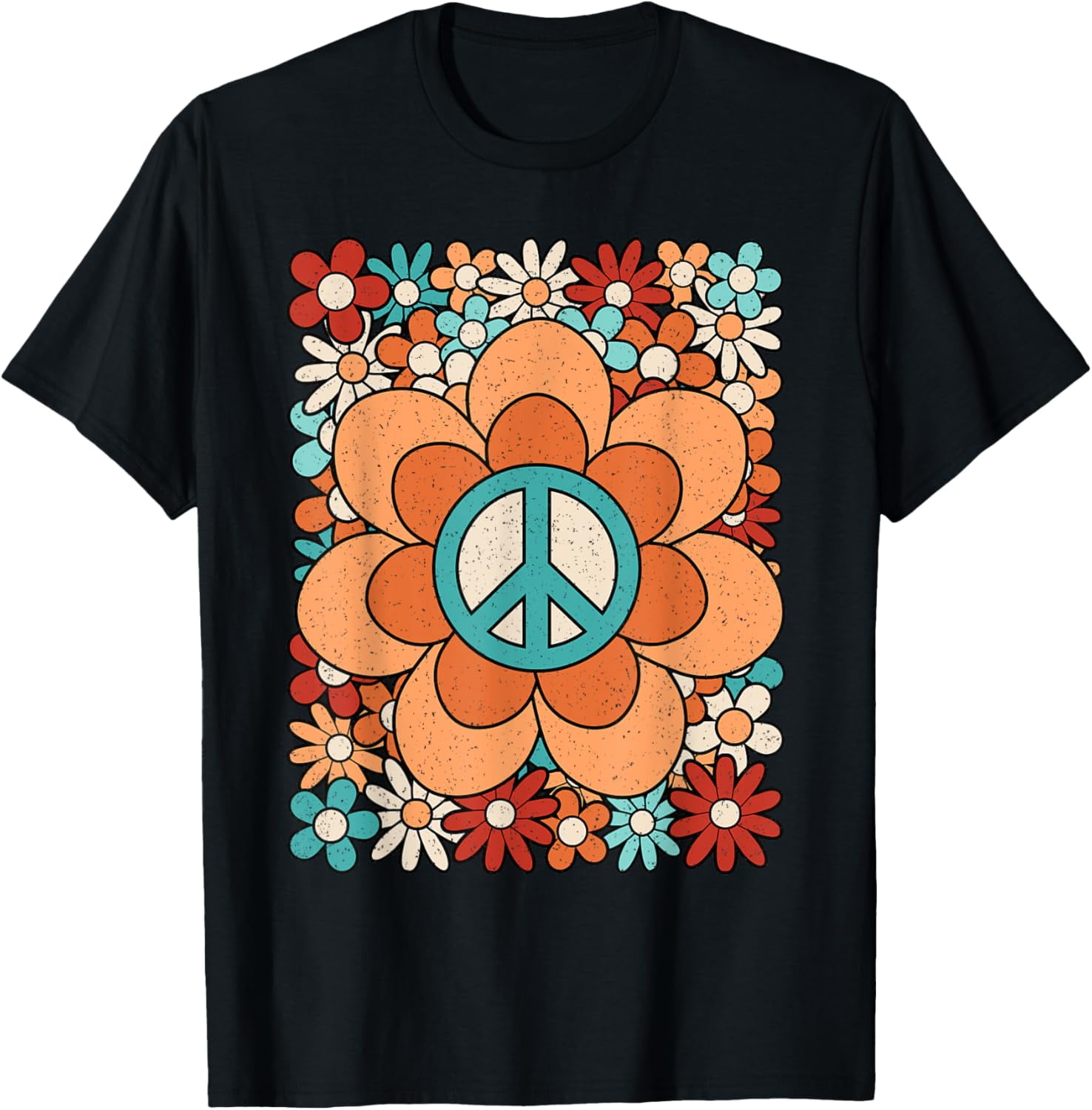 Hippie Peace Sign Groovy Flower 60s 70s Retro Vintage T-Shirt men and ...