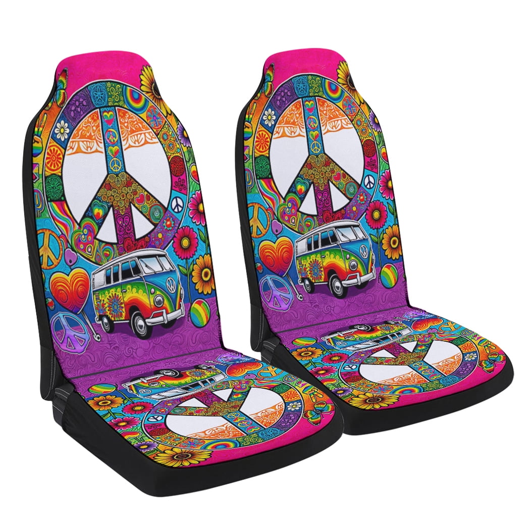 Hippie Peace Sign Hippie Van Tie Dye Seat Covers Cars, Car Truck SUV 2 ...