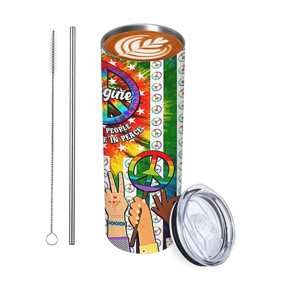 Hippie Peace Sign Imagine All The People Living Life In Peace 20oz ...
