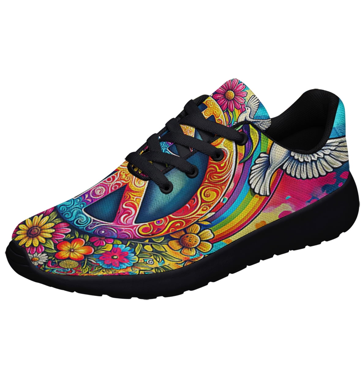 Hippie Peace Sign Shoes Sneakers Black Size 12 - Walmart.com