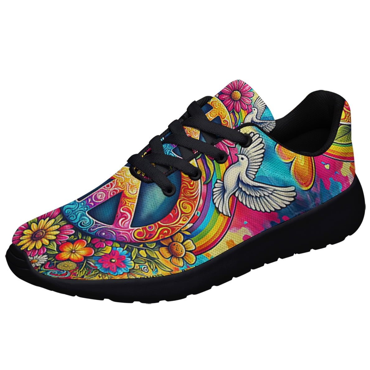 Hippie Peace Sign Shoes Sneakers for Women Men Black Size 3.5 Walmart