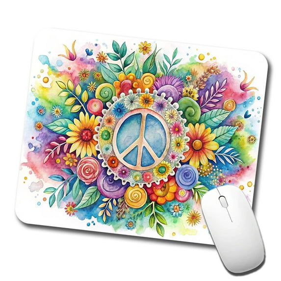 Hippie Peace Symbol Watercolor Mouse Pad Low Profile Gaming Mat ...