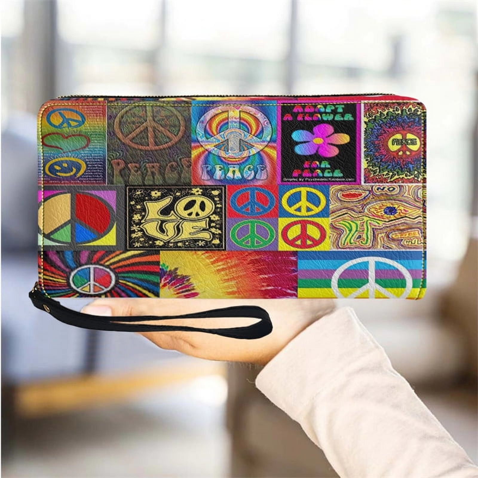 Hippie Peace and Love Personalized Women's Wallet Long Zipper Purse for ...