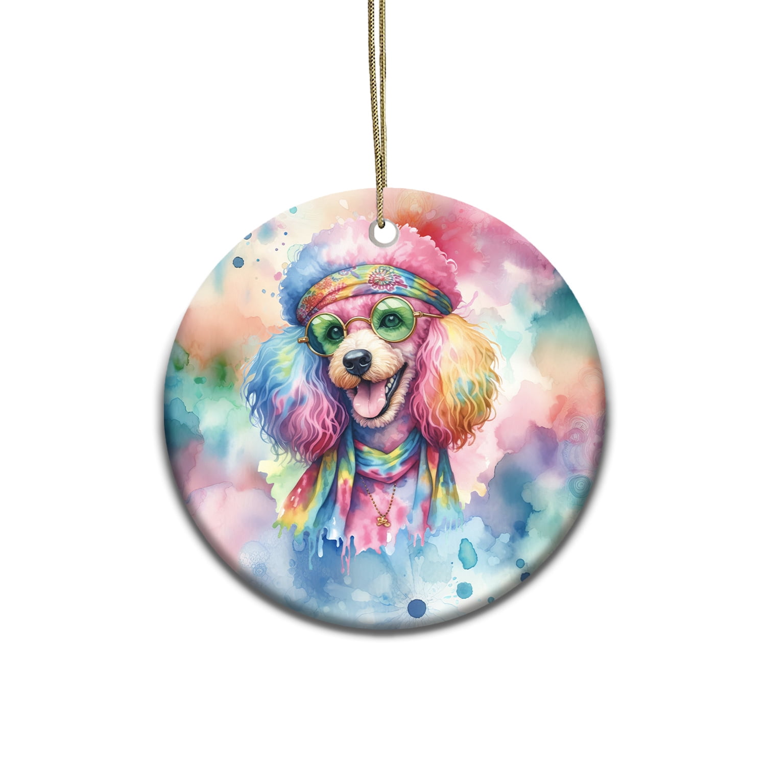 Hippie Poodle Portrait Watercolor Tie-Dye Vintage Styles Ceramic Round ...