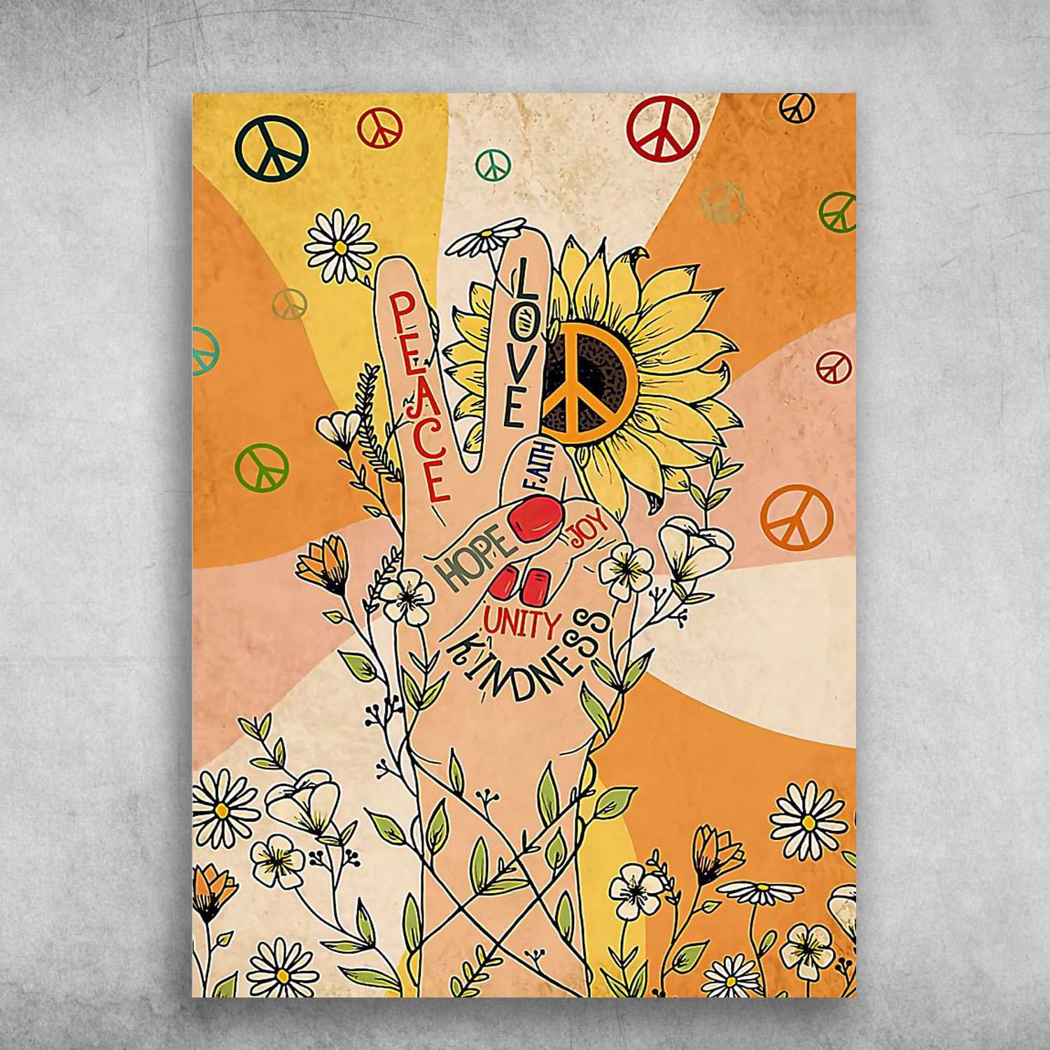 Hippie Poster, Peace, Love, Hope, Faith, Joy, Unity, Kindness, Hippie ...