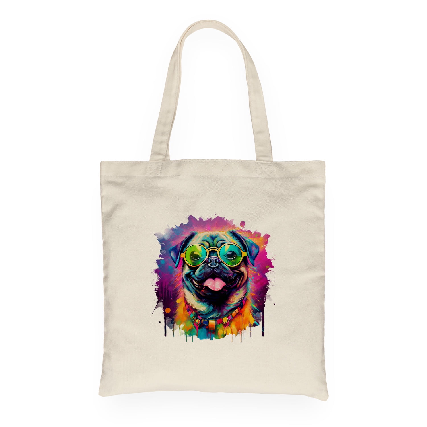Hippie Pug Portrait oil painting Watercolor Tie-dye Vintage Canvas Tote ...