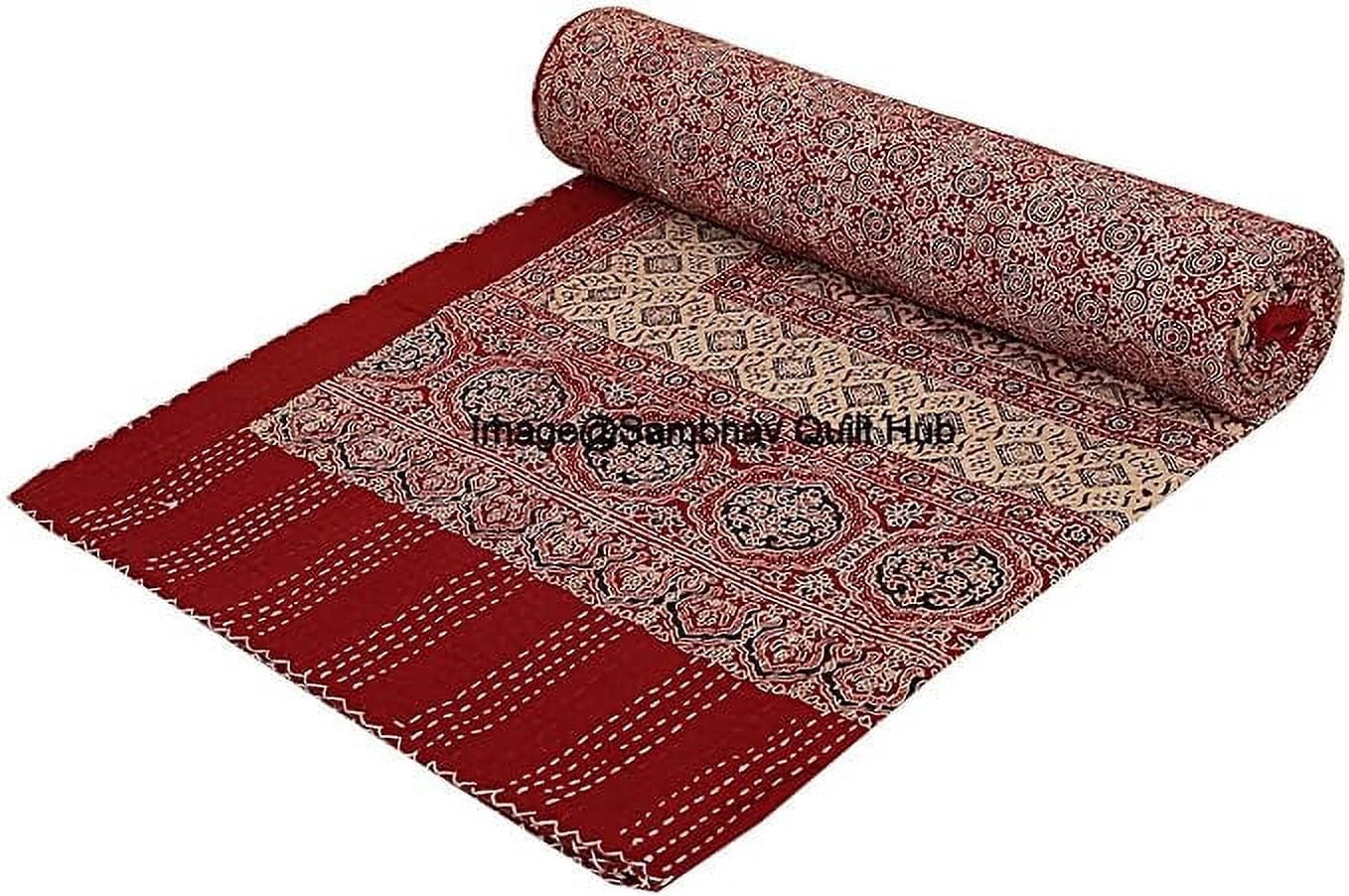 Hippie Queen Ajrakh Kantha Quilt Handmade Bohemain Bedspread King Size ...