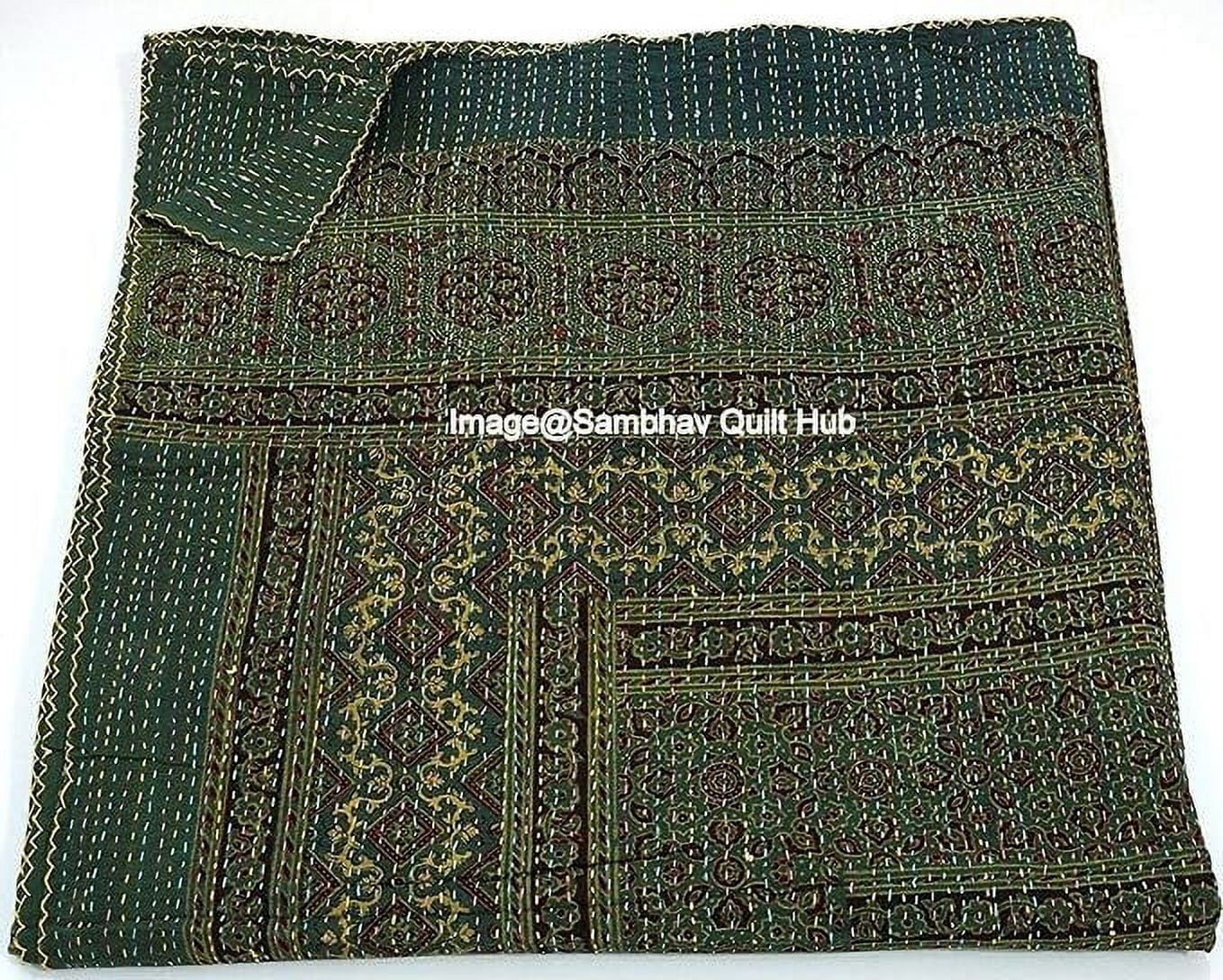 Hippie Queen Ajrakh Kantha Quilt Handmade Bohemain Bedspread King Size ...