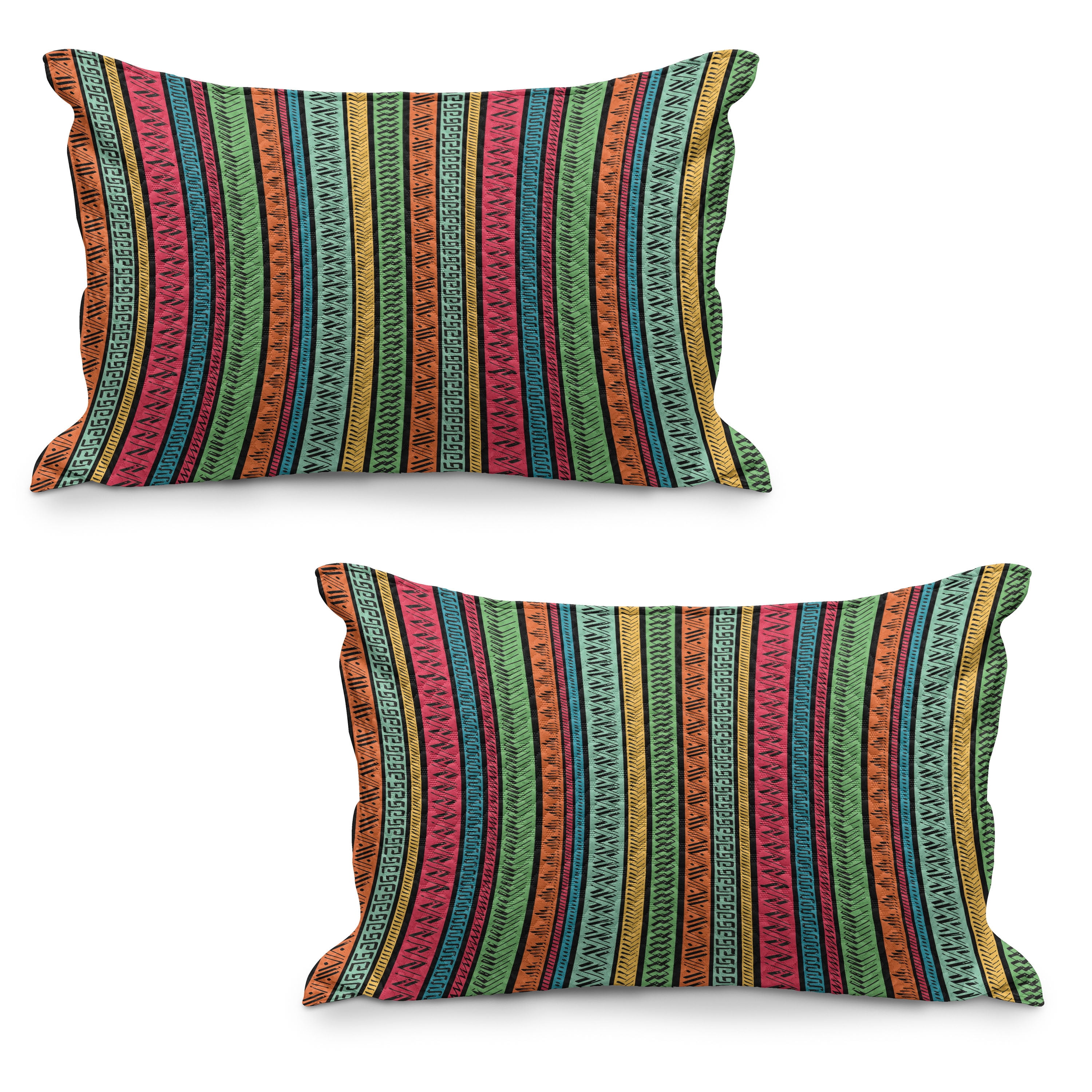 Hippie Quilted Pillowcover Set of 2, Hand Drawn Vertical Borders ...