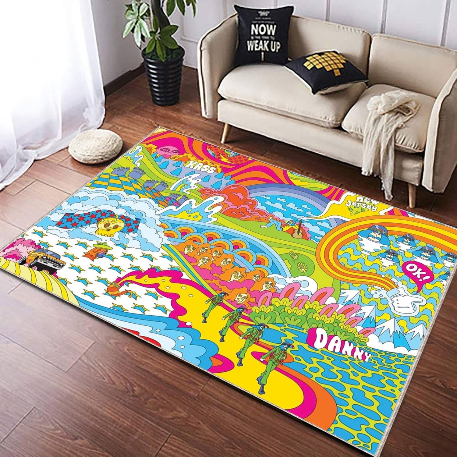 Hippie Rainbow Rugs, Vivid Psychedelic Landscape Rug, Non-Slip and ...