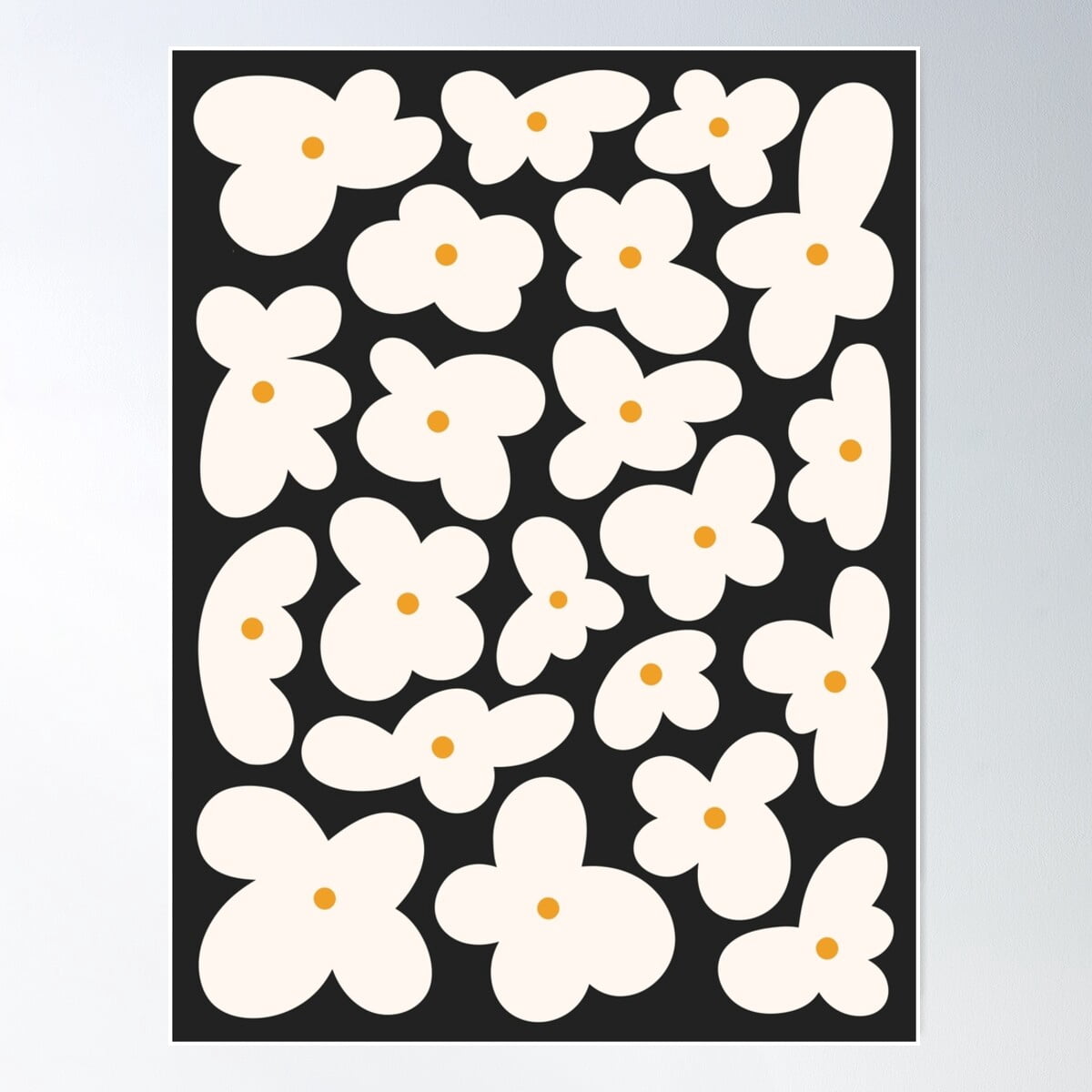 Hippie Retro Daisy Pattern In Black And Cream Poster Wall Art, Modern ...