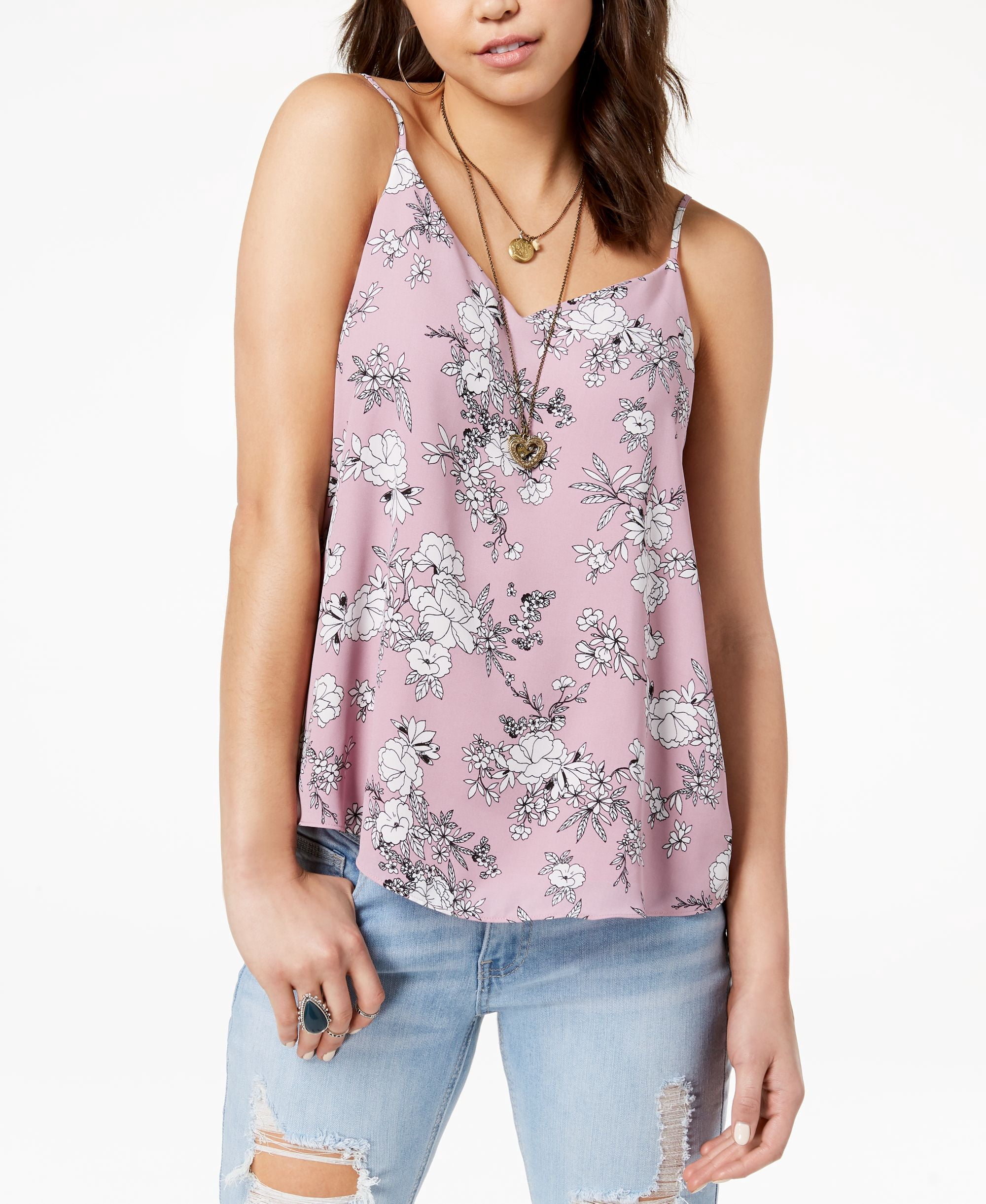 Hippie Rose Juniors V Neck Tank Top Blush Floral XS - Walmart.com