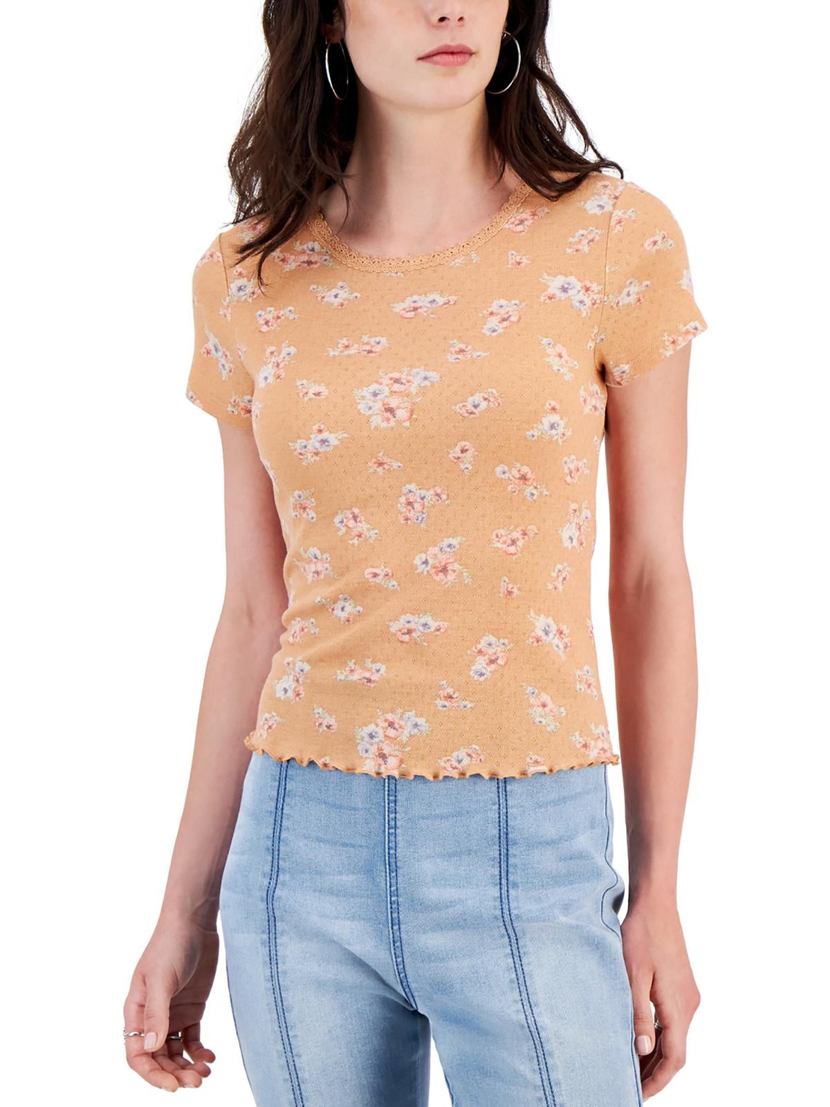 Hippie Rose Womens Floral Print Short Sleeves Pullover Top - Walmart.com
