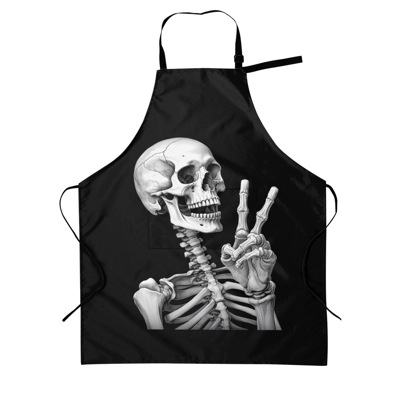 Hippie Skull Skeleton Adjustable Apron with 2 Pockets Funny Chef Bib ...