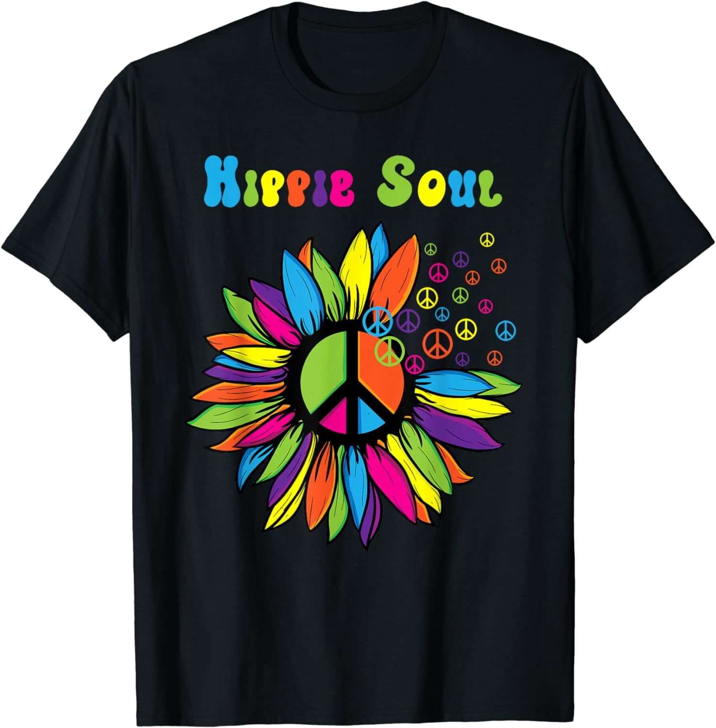 Hippie Soul Funny Peace Sign Daisy Flower Hippies Art Lovers T-Shirt ...