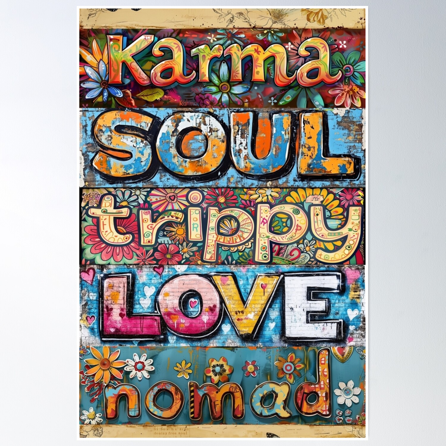 Hippie Soul Words Poster Wall Art, Modern Wall Decor, 12x18 UNFRAMED ...