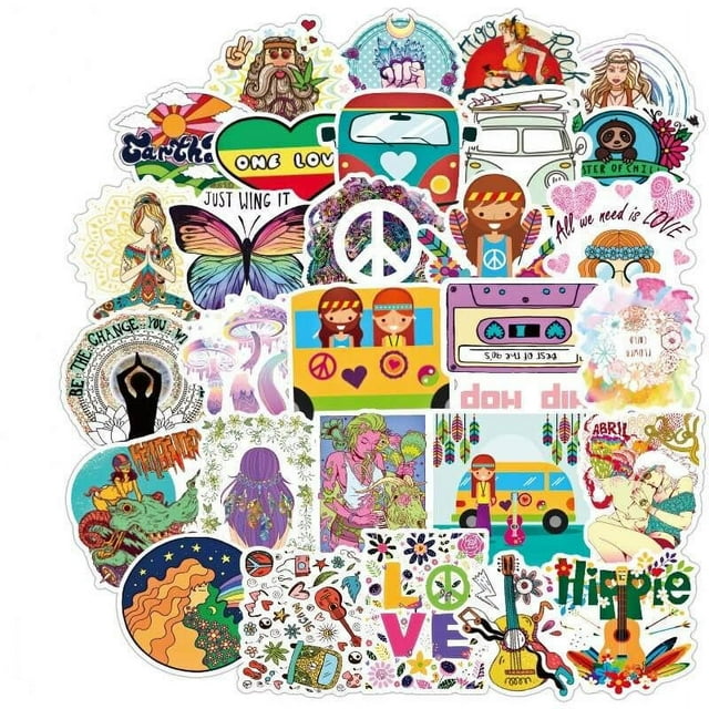 Hippie Stickers Decorations, 100 Pcs Hippie Stickers Peace Love ...
