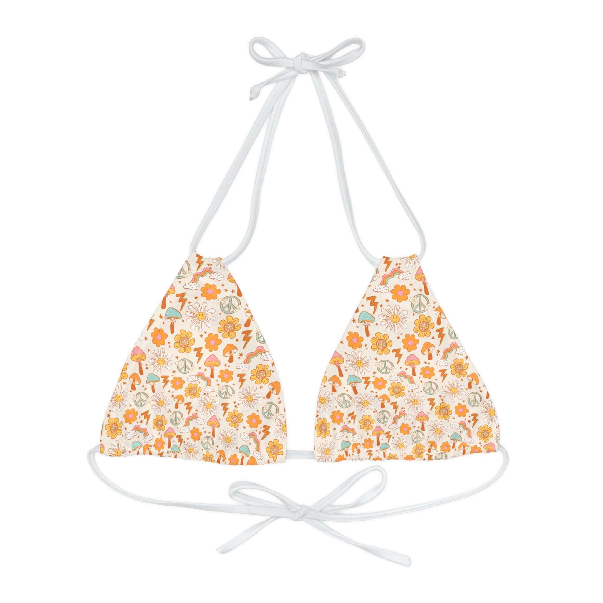 Hippie Strappy Triangle Bikini Top, Retro peace and love bathing suit ...